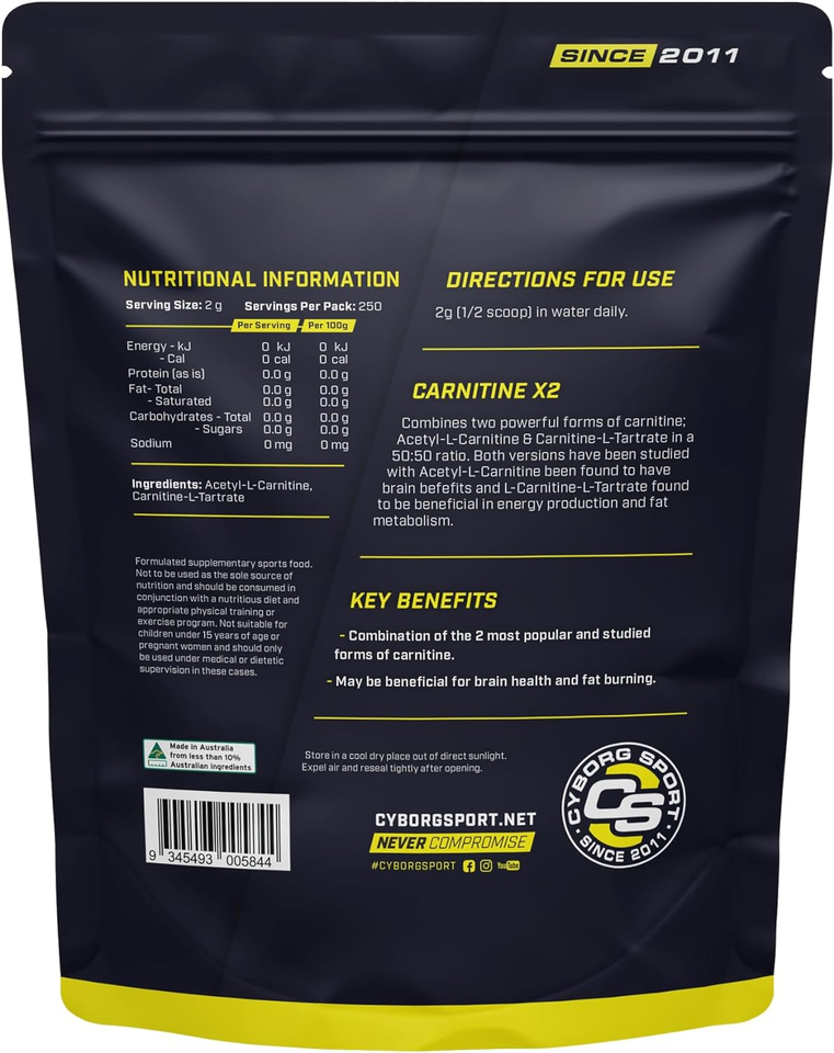 CARNITINE X2 1Kg - 500 Servings - "Acetyl-L-Carnitne & Carnitine-L ...