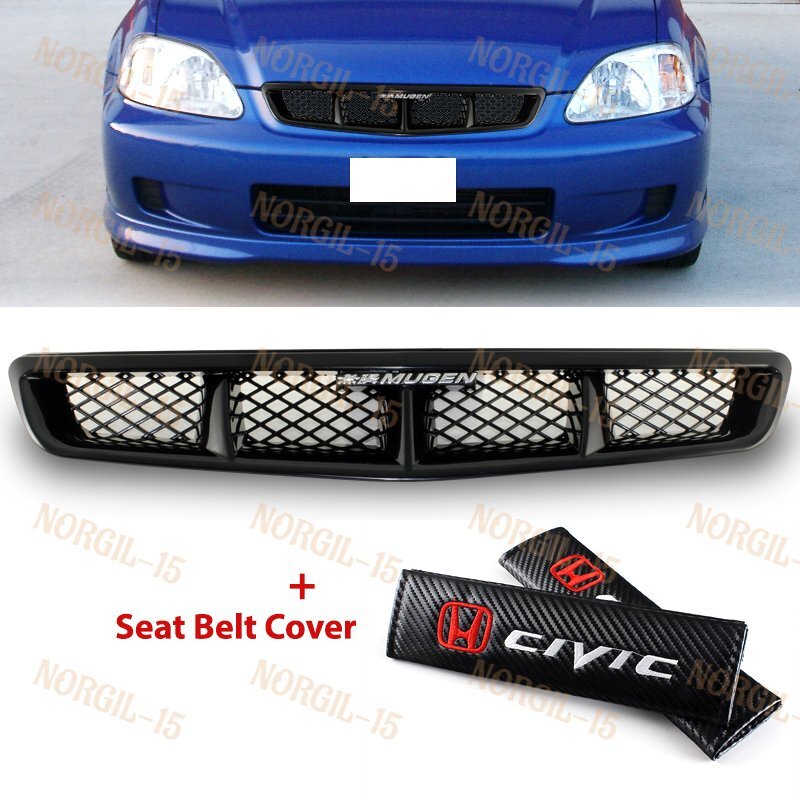 For 99-00 HONDA CIVIC 2/3/4DR Mugen Black Front Hood Mesh ABS Grille ...