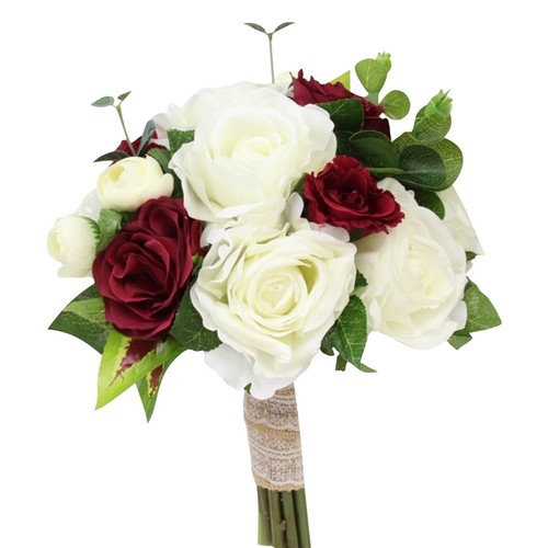 Handmade Rustic Wedding Bouquet: Burgundy and Ivory Cream Roses with ...