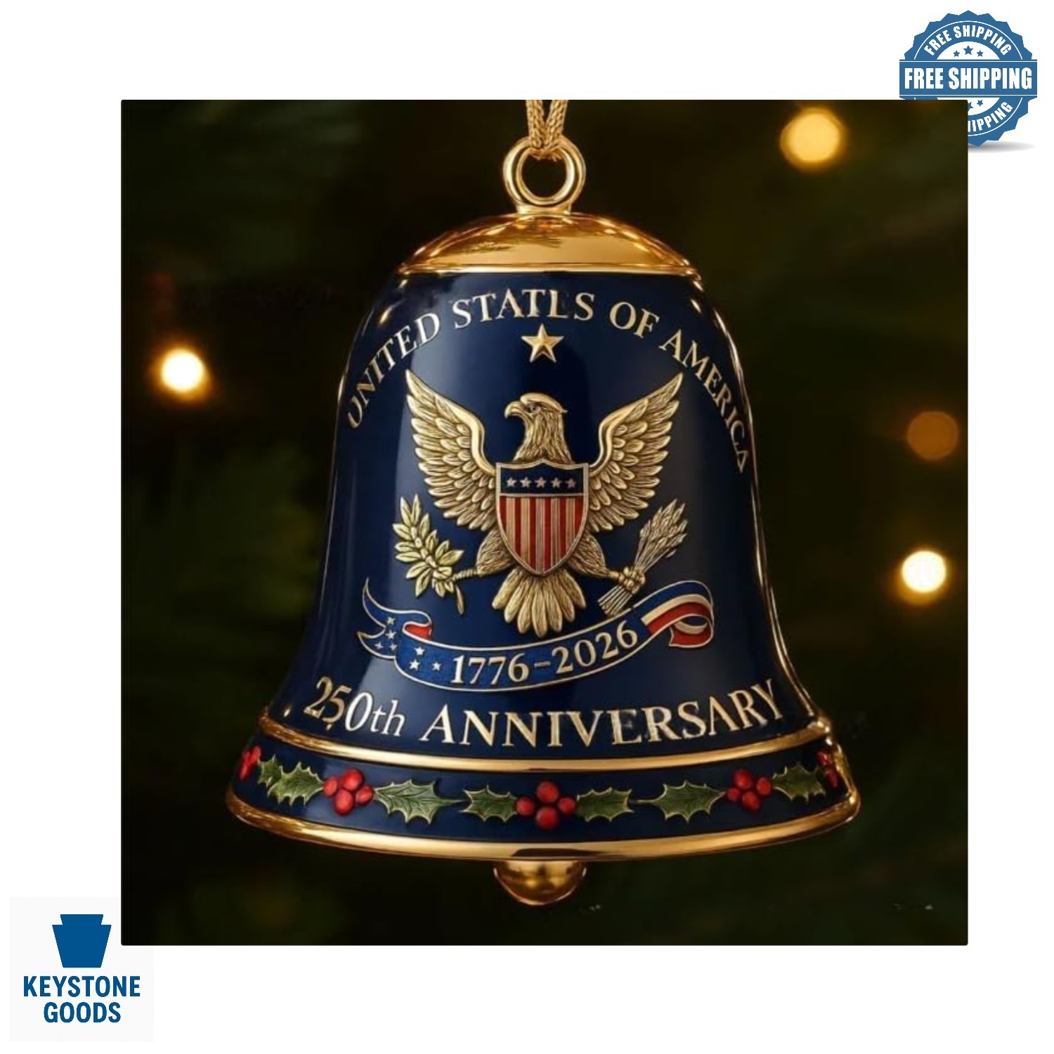 250th Anniversary Patriotic Bell Ornament - Vintage USA Commemorative ...