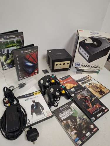 Boxed Black Nintendo Gamecube Bundle Console 2 Controllers leads and 10 ...