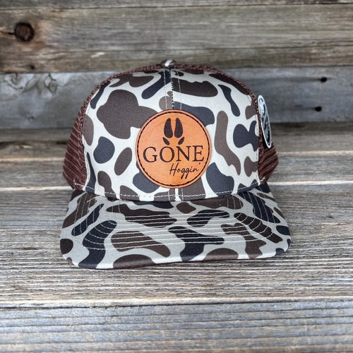 Gone Hoggin’ Camo Leather Patch Trucker Hat | eBay