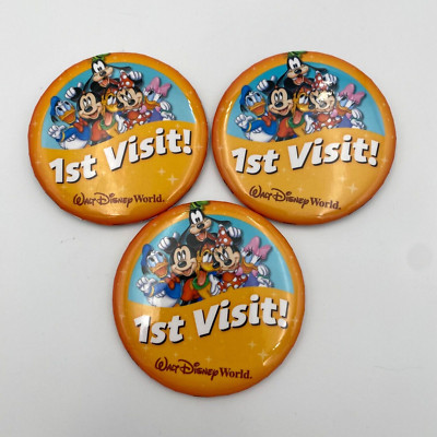 3 Walt Disney World 1st Visit Buttons Pin Mickey Minnie Donald Goofy ...