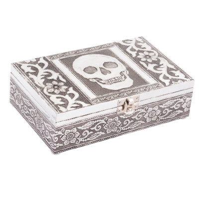 Skull 67027 Metal Secret Stash Jewelry Trinket Box 8 X 5" Silver Velvet ...