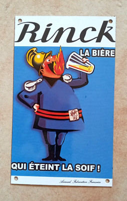 PLAQUE EMAILLEE PUBLICITAIRE bière RINCK POMPIER EMAIL VERITABLE MADE ...