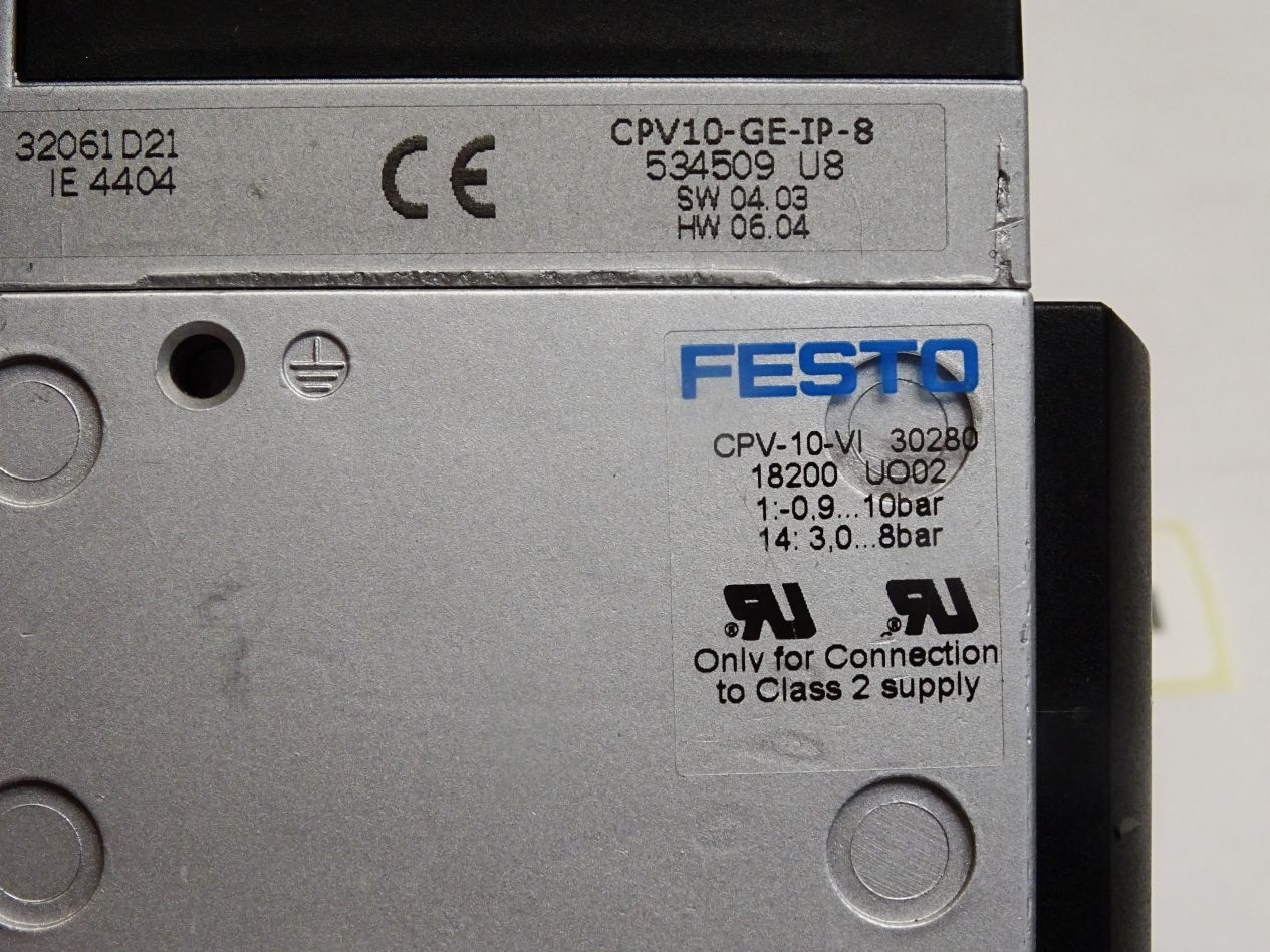 Festo Ventilinsel CPV10-GE-IP-8 534509 CPV-10-VI 18200 CPV10-VI-P8-M7-B ...