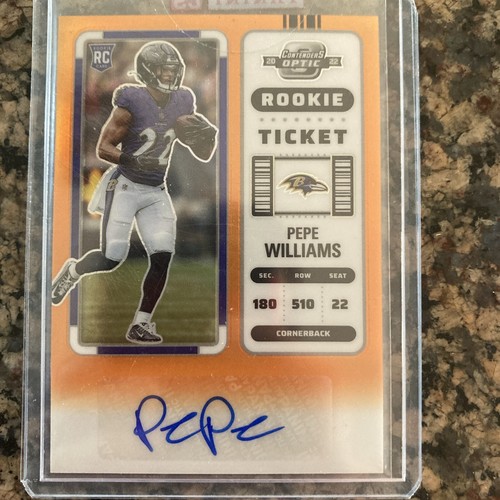 Pepe Williams 2022 Contenders Optic Auto Orange 23/50 Ravens Invest ...
