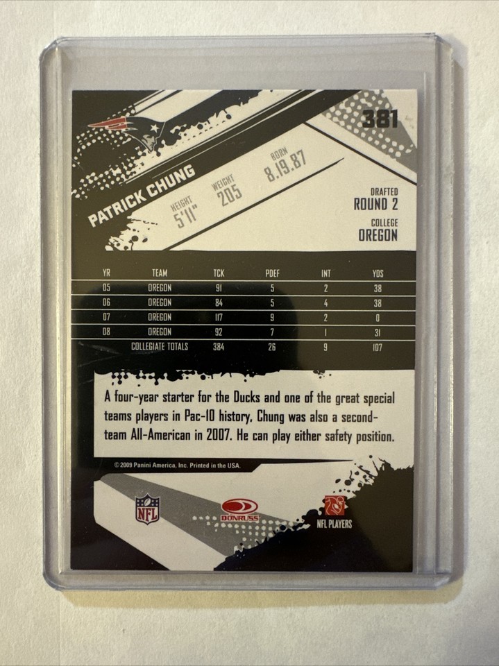 2009 Patrick Chung Score Rookie Card RC #381 Patriots | eBay