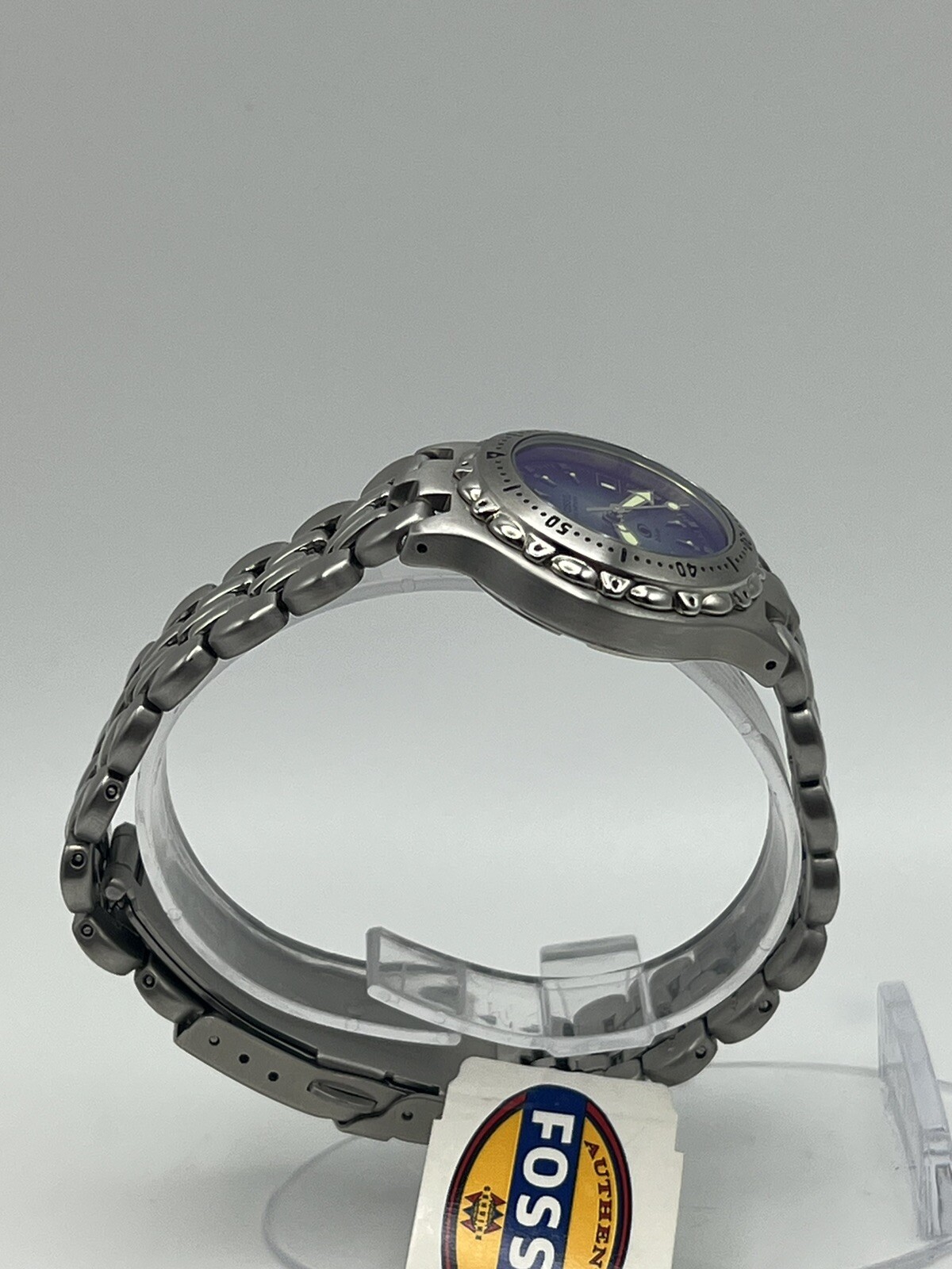 Fossil Am-3099 Watch Blue Bracelet Wr50m Rotating Bezel All Stainless ...