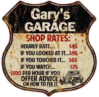 Gary's Garage Shop Rates Personalized Gift Shield Metal Sign ...