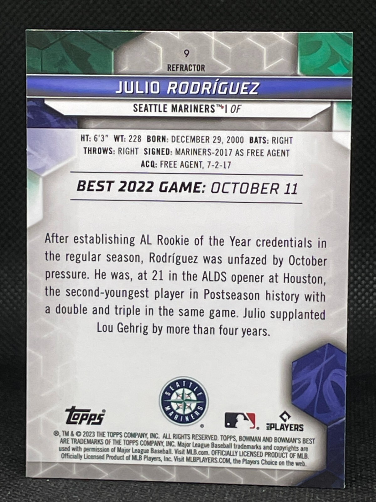 Julio Rodriguez 2023 Bowman's Best #9 Refractor Mariners | eBay