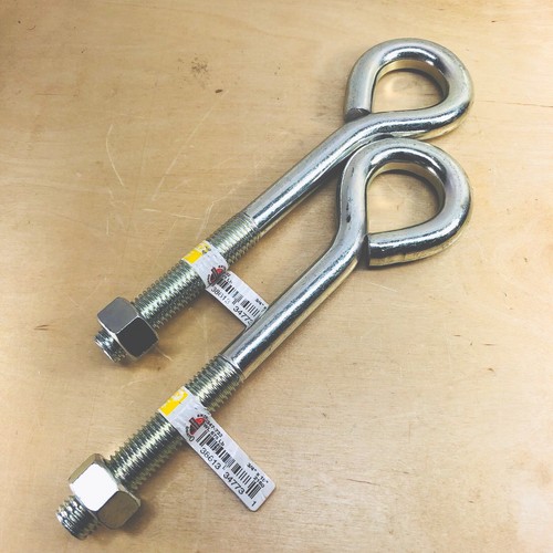 QTY 2 NATIONAL HARDWARE N347-732 ZINC EYE BOLT W/HEX NUT 3/4" X10" SWL ...