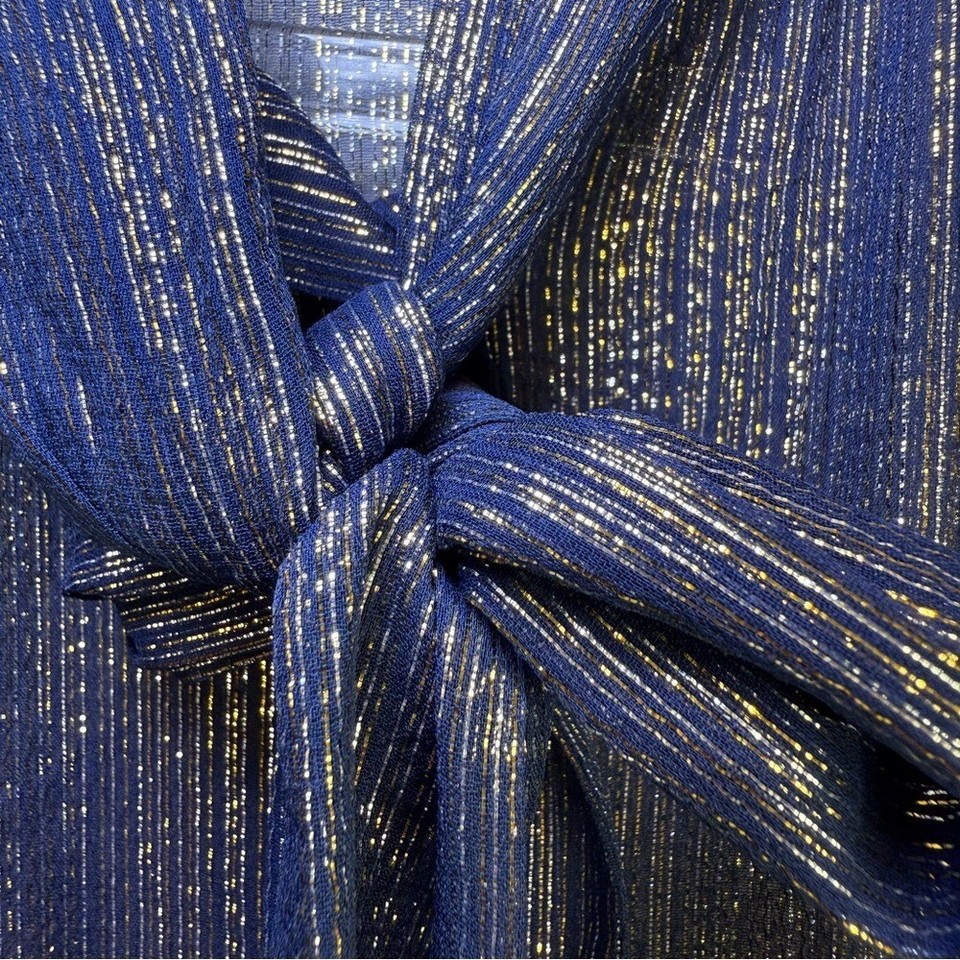 MAJE Luit Marine Metallic Sheer Blouse Tie Neck Blue Size 1 Silk Blend ...