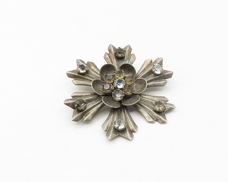 HARRY ISKIN 925 Sterling Silver Vintage Topaz Flower Motif Brooch Pin ...