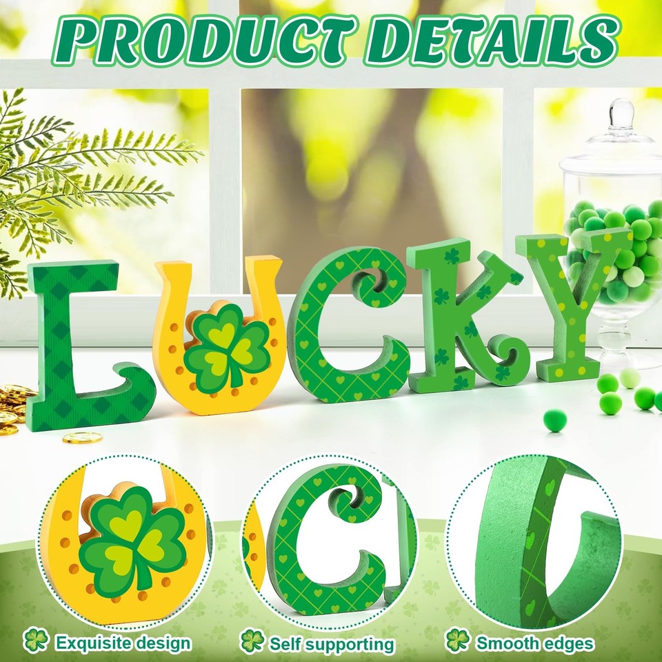 St. Patrick's Day Wooden Lucky Letter Table Signs - 5 Piece Decor Set ...