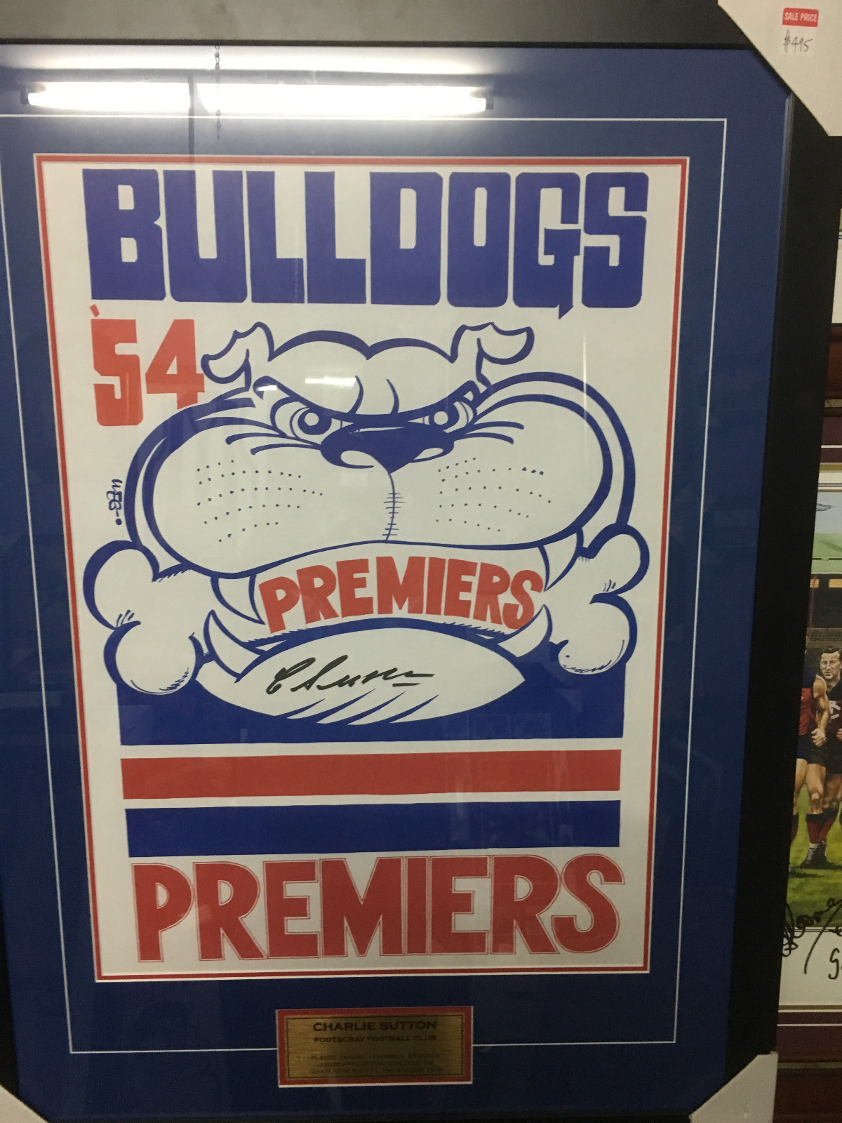 FOOTSCRAY BULLDOGS 1954 VFL PREMIERS WEG POSTER SIGNED LEGEND CHARLIE ...