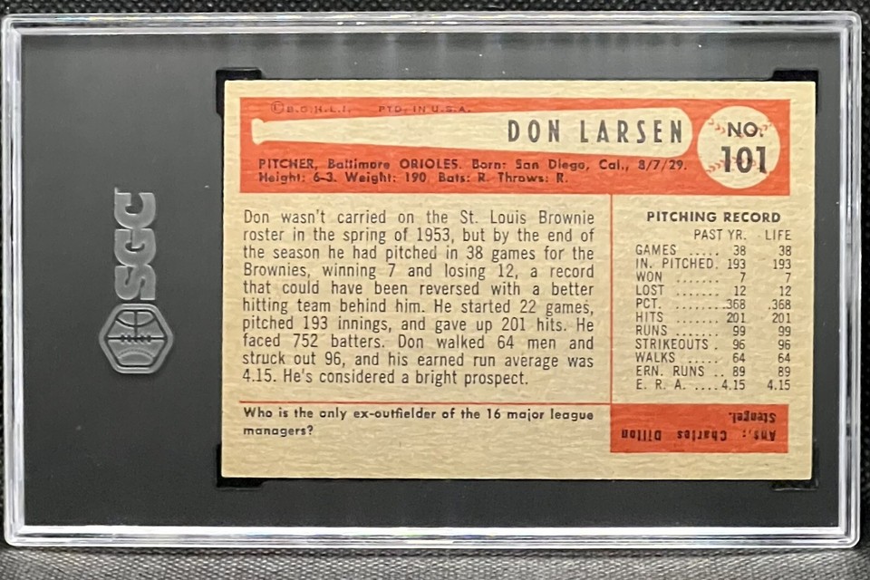 1954 Bowman - #101 Don Larsen (RC) Rookie SGC 6 World Series No Hitter ...