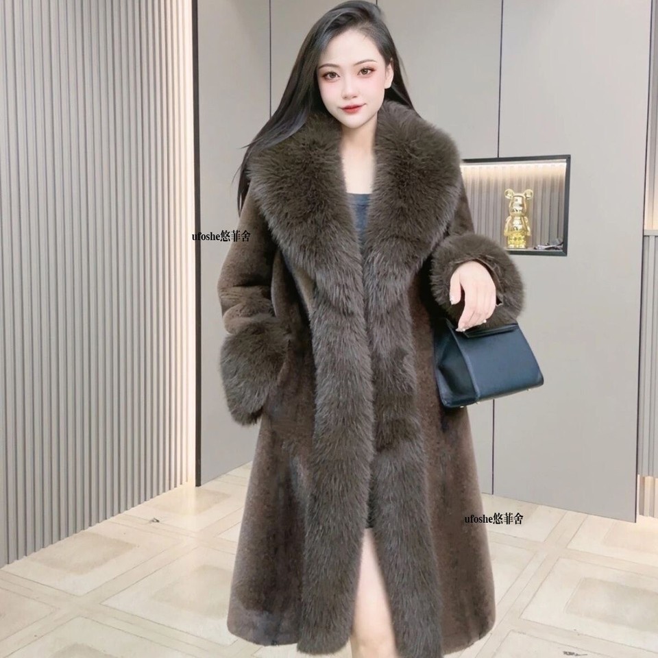2024 New Mink Fur Coat Womens Fox Fur Collar European Mink Fur Long Fox Fur Coat | eBay