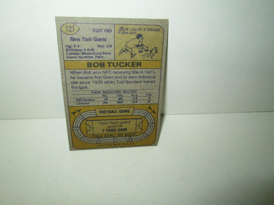 BOB TUCKER 1974 FOOTBALL CARD TOPPS #127 All-Pro NEW YORK GIANTS TE Ex ...