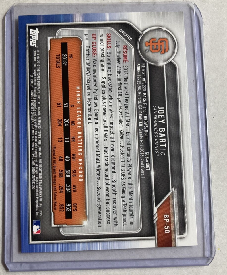 2019 Bowman #BP-50- JOEY BART 1st Bowman Rookie RC Card. | eBay