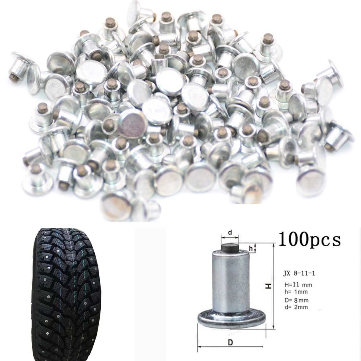 100PCS Car Bike ATV Motorcycle Tires Studs JX8-11-1 Screw in Tire Studs Durable | eBay