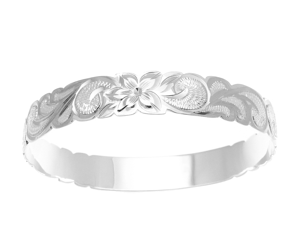 SILVER 925 HAWAIIAN BANGLE BRACELET ALOHA PLUMERIA FLOWER SCROLL CUT OUT 12MM | eBay