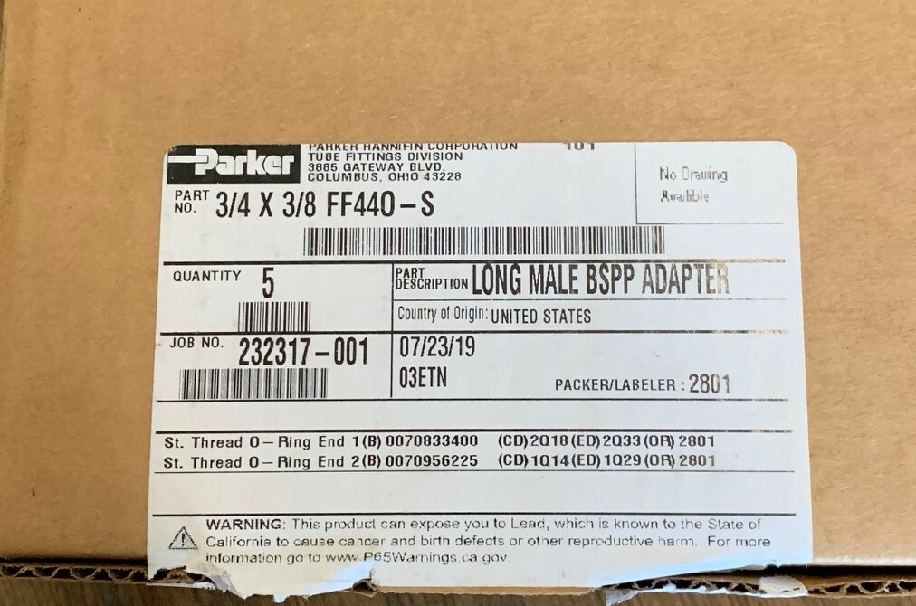 PARKER 3/4 X 3/8 FF440-S LONG MALE BSPP ADAPTER LOT OF 5 NEW IN BOX | eBay