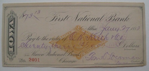 Bank Check First National Bank Of Iowa 1883 | eBay