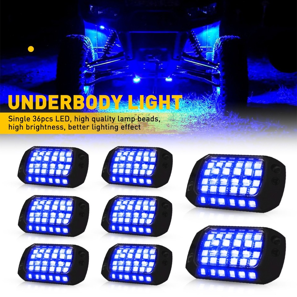 Blue LED Rock Lights Underbody Wheel For JEEP Offroad Truck UTV ATV ...