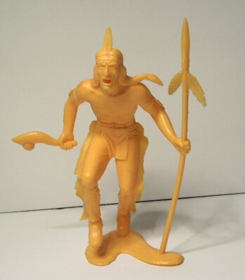 1964 MARX INDIAN BRAVE Original Vintage 6" Figure w/ WAR CLUB & SPEAR ...