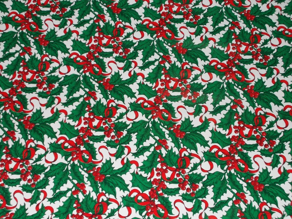 VTG CHRISTMAS WRAPPING PAPER GIFT WRAP BEAUTIFUL HOLLY BERRY 26" X 20 ...