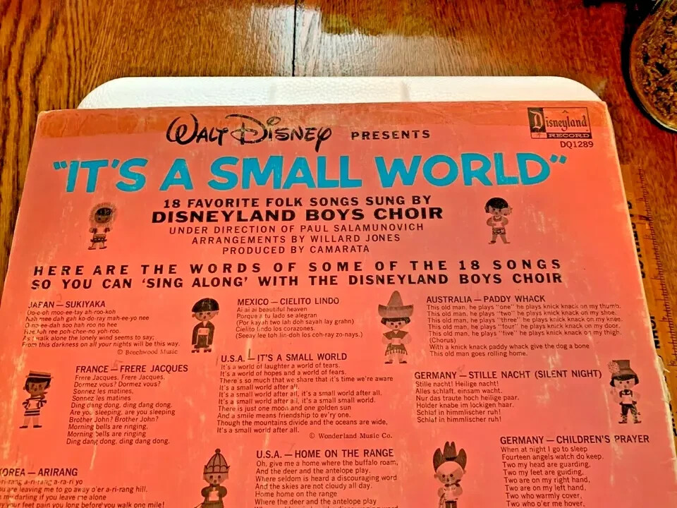 IT'S A SMALL WORLD DISNEYLAND BOYS CHOIR 1965 18 FAVORITE SONGS LP 33 ...