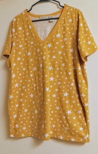 Roamans Mustard Yellow Star Pattern Top 1x V Neck | eBay