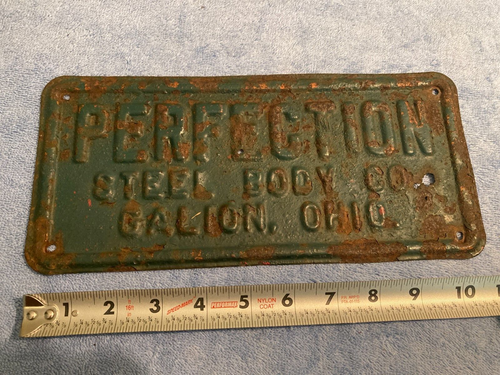 VINTAGE PERFECTION STEEL BODY CO GALION OHIO METAL SIGN TRUCK & TRAILER ...