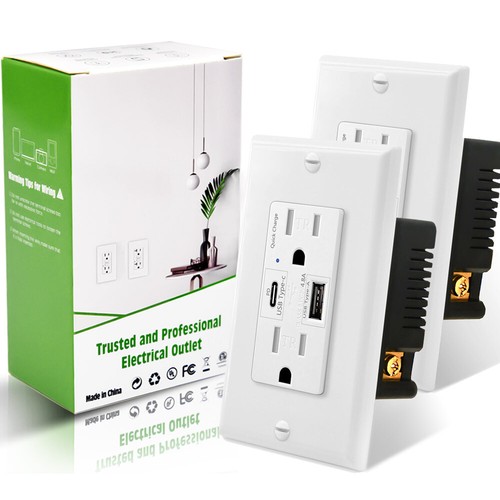 2PCS 4.8A Quick Charge USB Type C Outlet Receptacle 15A Tamper ...