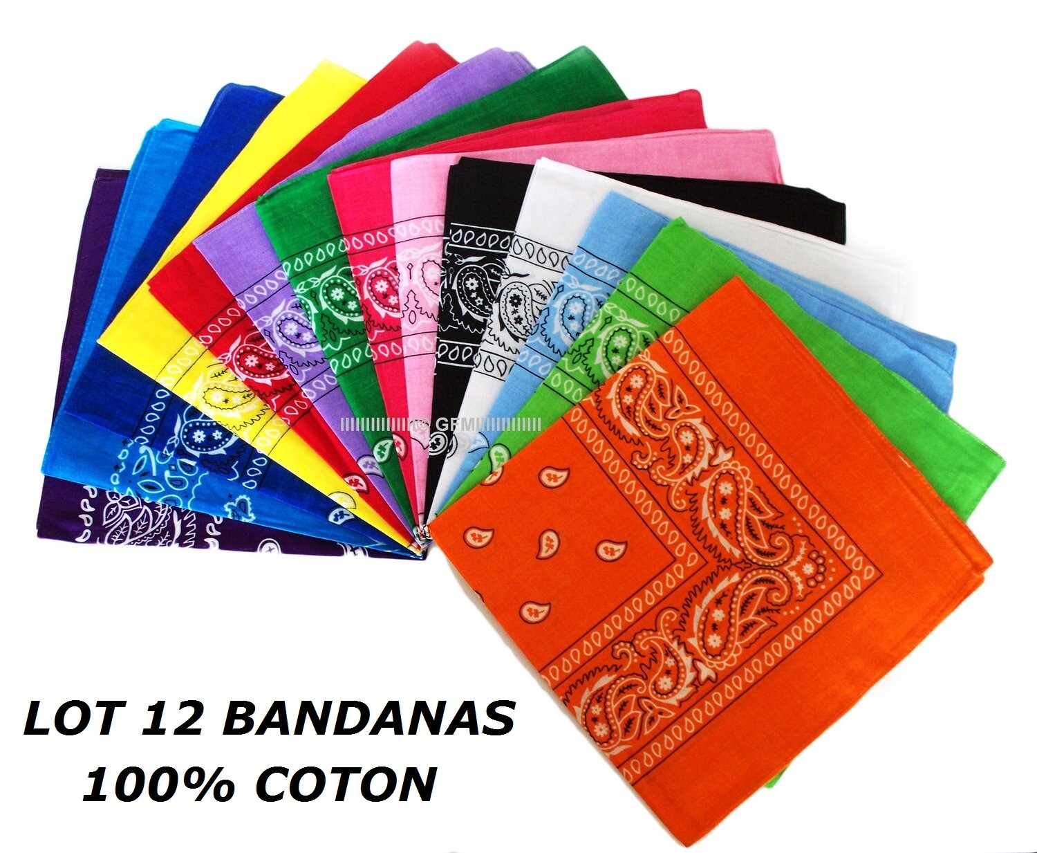 ️ LOT 12 BANDANA COLORIS MELANGES 100% COTON BIKER DRAPEAU FOULARD ...