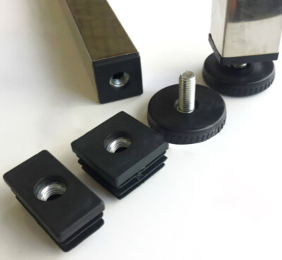 40mm Round M8*18 Screw Leveling Foot + Square Pipe Plug Inserts Plastic ...
