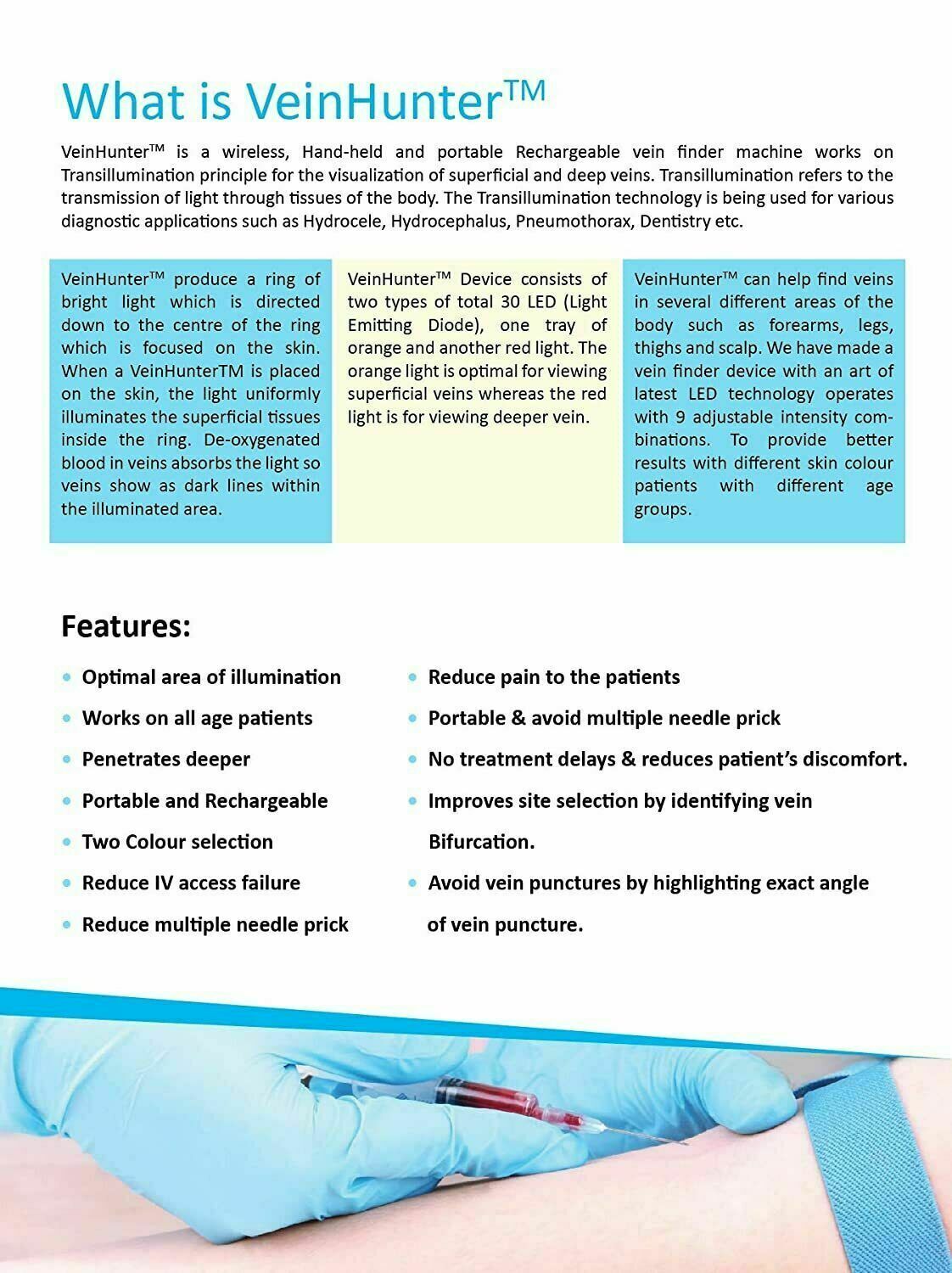 NEW Vein Handheld, Adult Transilluminator IV Vein Viewer 9 adjustable ...