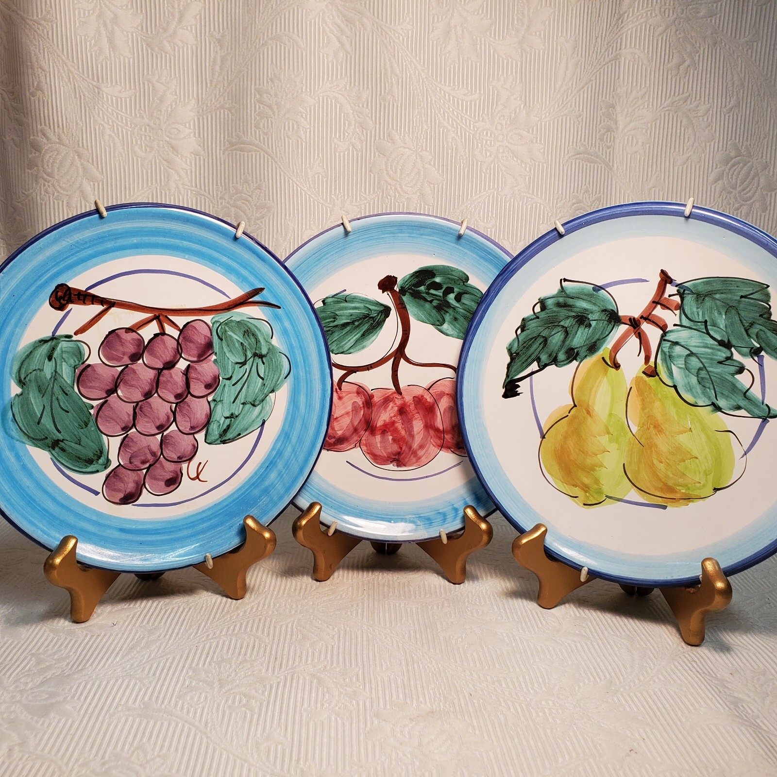 La Musa - 3 Hand Painted 8" Round Plates - Italy -Fruit Motif with ...