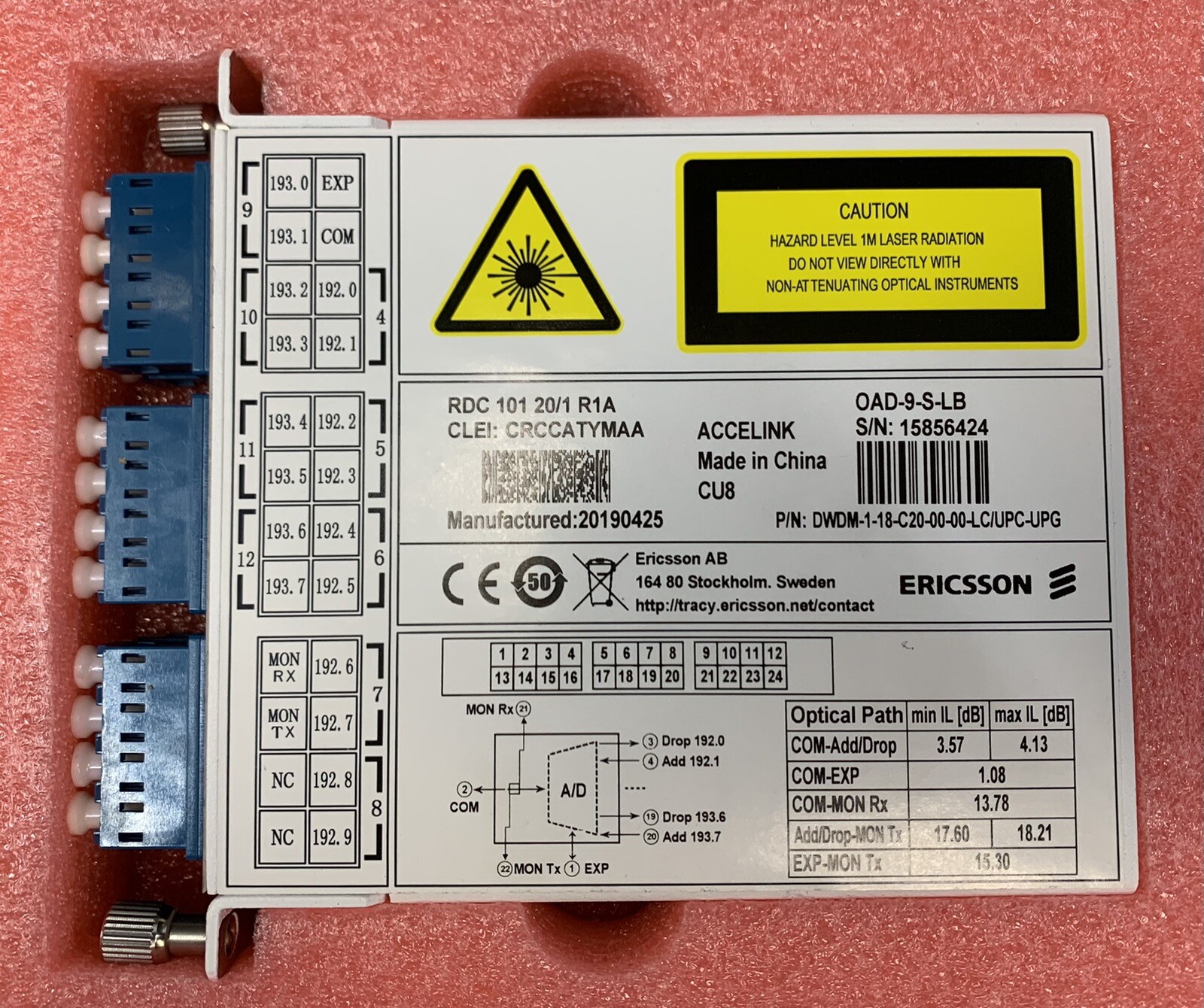 ERICSSON RDC 101 MUX/DEMUX Uplink - OAD-9-S-LB Fiber Optic Accelink ...