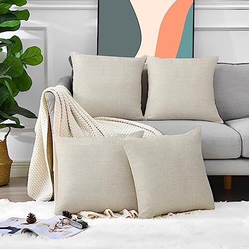 Set of 4 Linen Throw Pillow Covers Textured Neutral Decorative ...