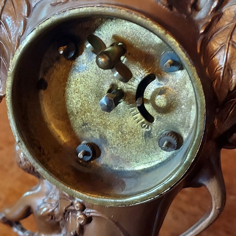 Vintage Art Nouveau Wind Up Desk Clock Cherub 7-1/4" Tall Brass and ...