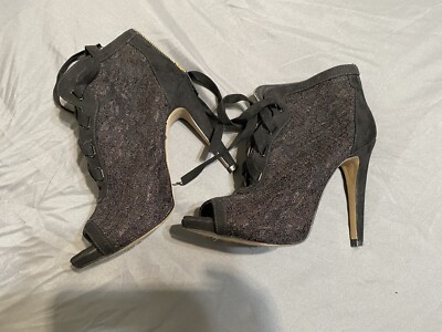 Nine West Enetta Black Lace Open Toe Lace Booties Heels Size 7 | eBay