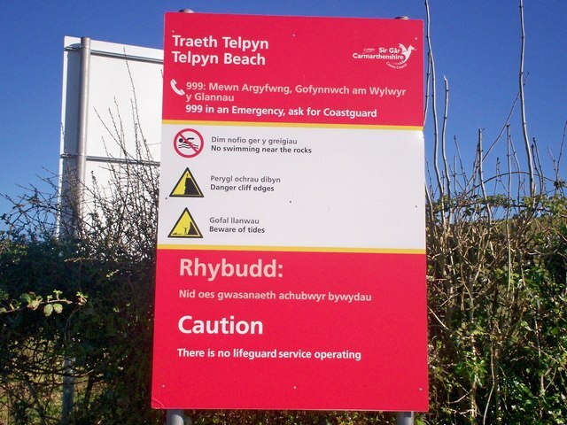 Photo 6x4 Sign at Telpyn Beach Amroth c2009 | eBay UK