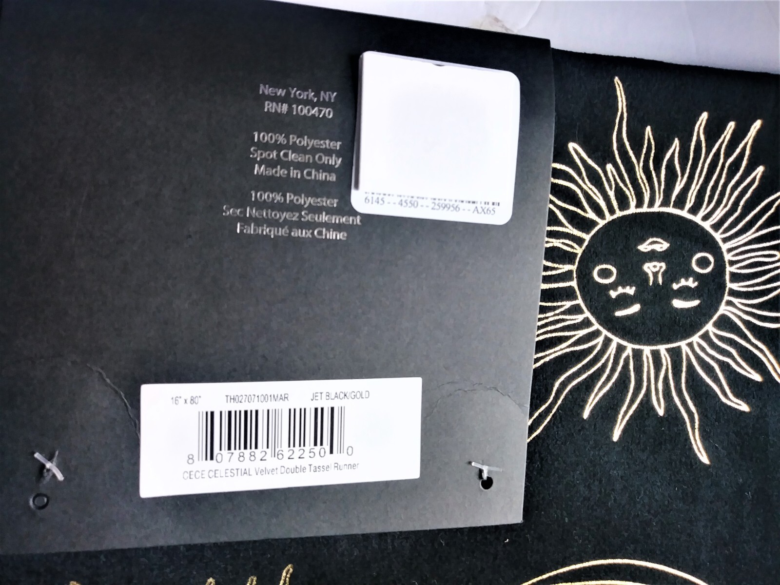 NWT Black/Gold Celestial Sun Moon Star 16x80 Table Runner Halloween ...