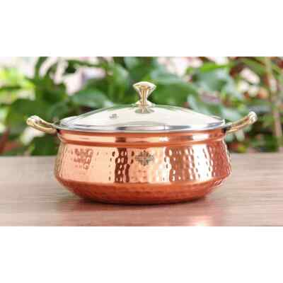 Steel Copper Set of 2 Casserole Donga with Glass Lid, 400ml/500ml | eBay