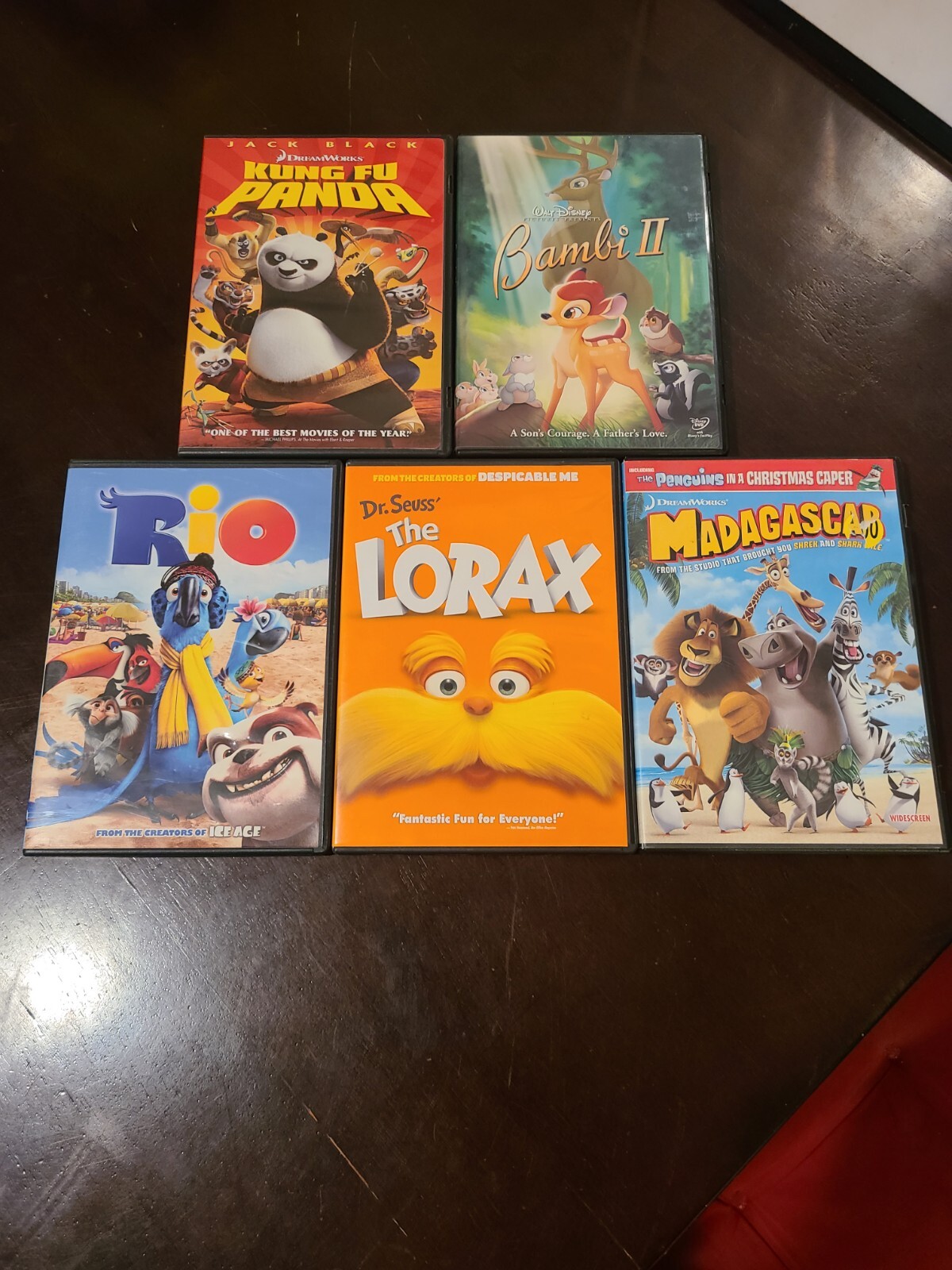Cartoon DVDs Lot of 5 Kung Fu Panda, Bambi 2,Lorax,Rio And Madagascar ...