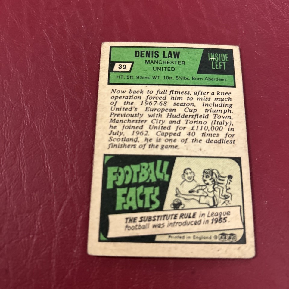 A&BC Football Green Back 1969 No 39 Denis Law Manchester United | eBay
