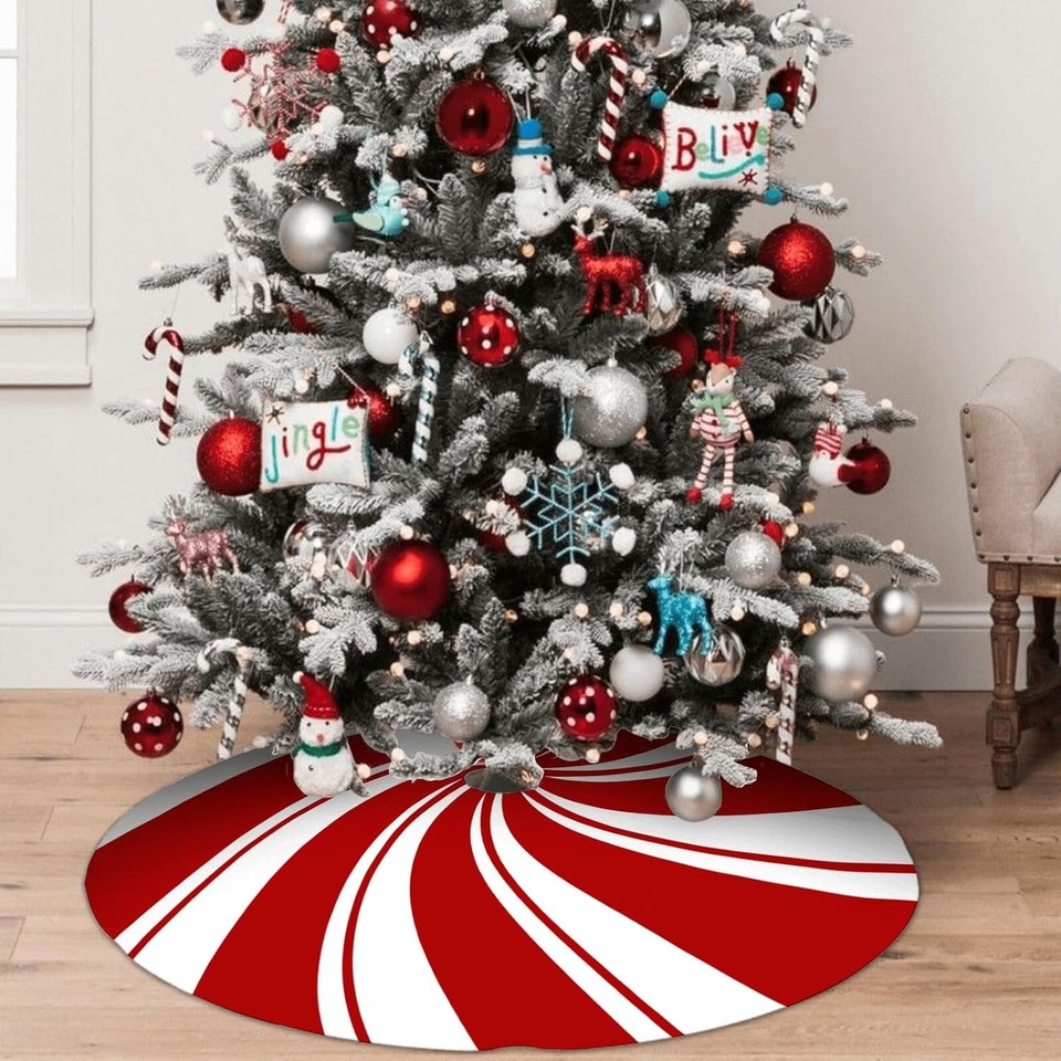 36 Inch Red Swirl Christmas Tree Skirt Sweet Candy Cane Red and White ...