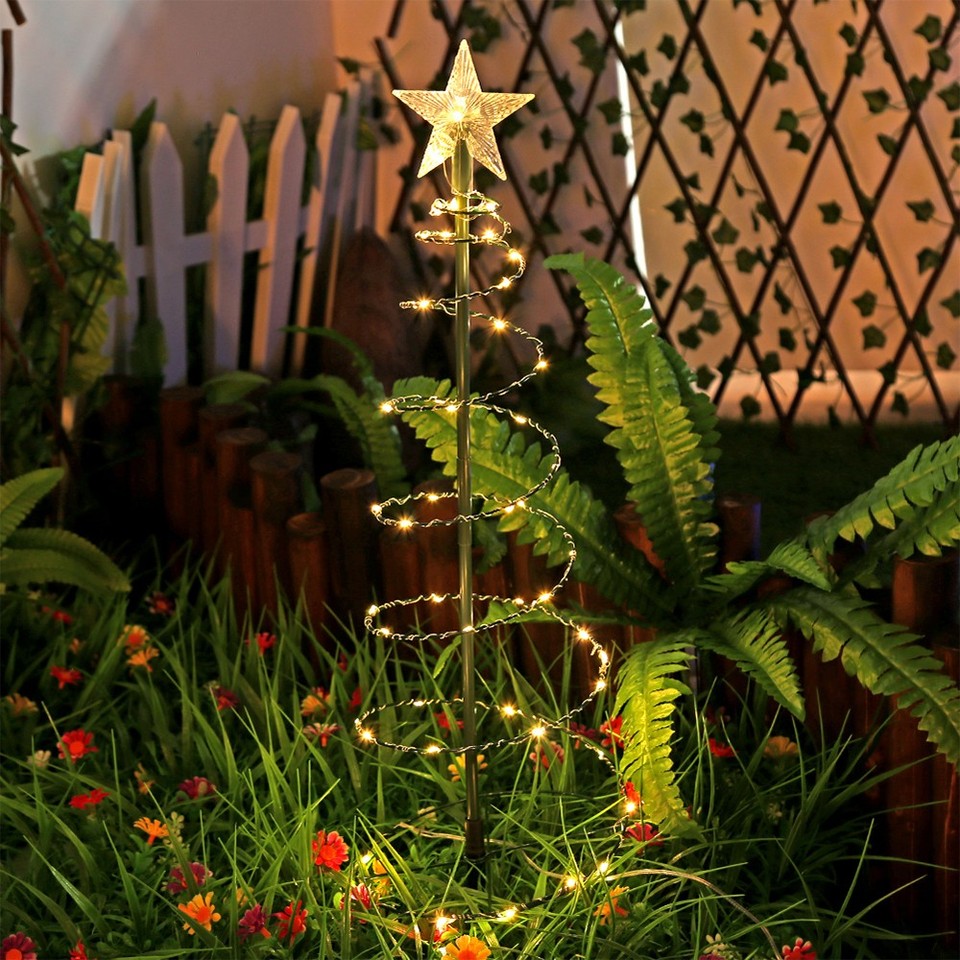 Christmas Tree Lights Solar 70 LED Lighted Tree Spiral Outdoor Garden ...